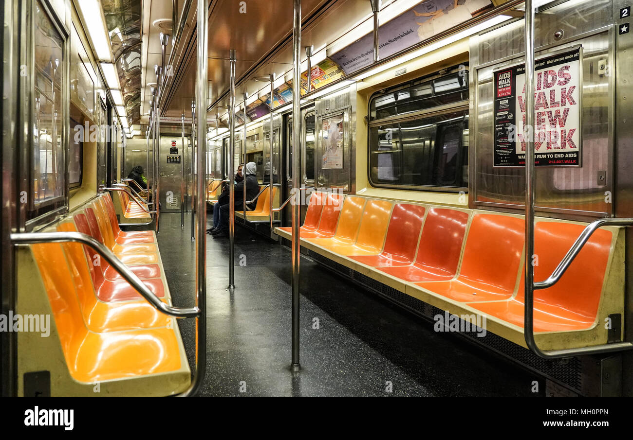 A view of inside a New York subway train. From a series of travel ...
