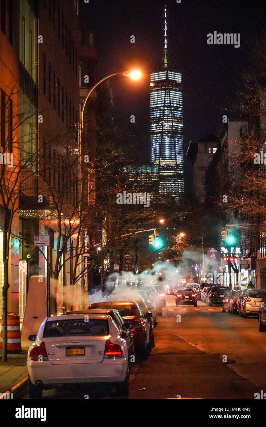 A general view of One World Trade Center (Freedom Tower) at night in ...