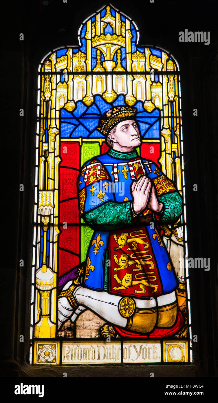 Stained glass depicting Richard Duke of York kneeling in prayer. St ...