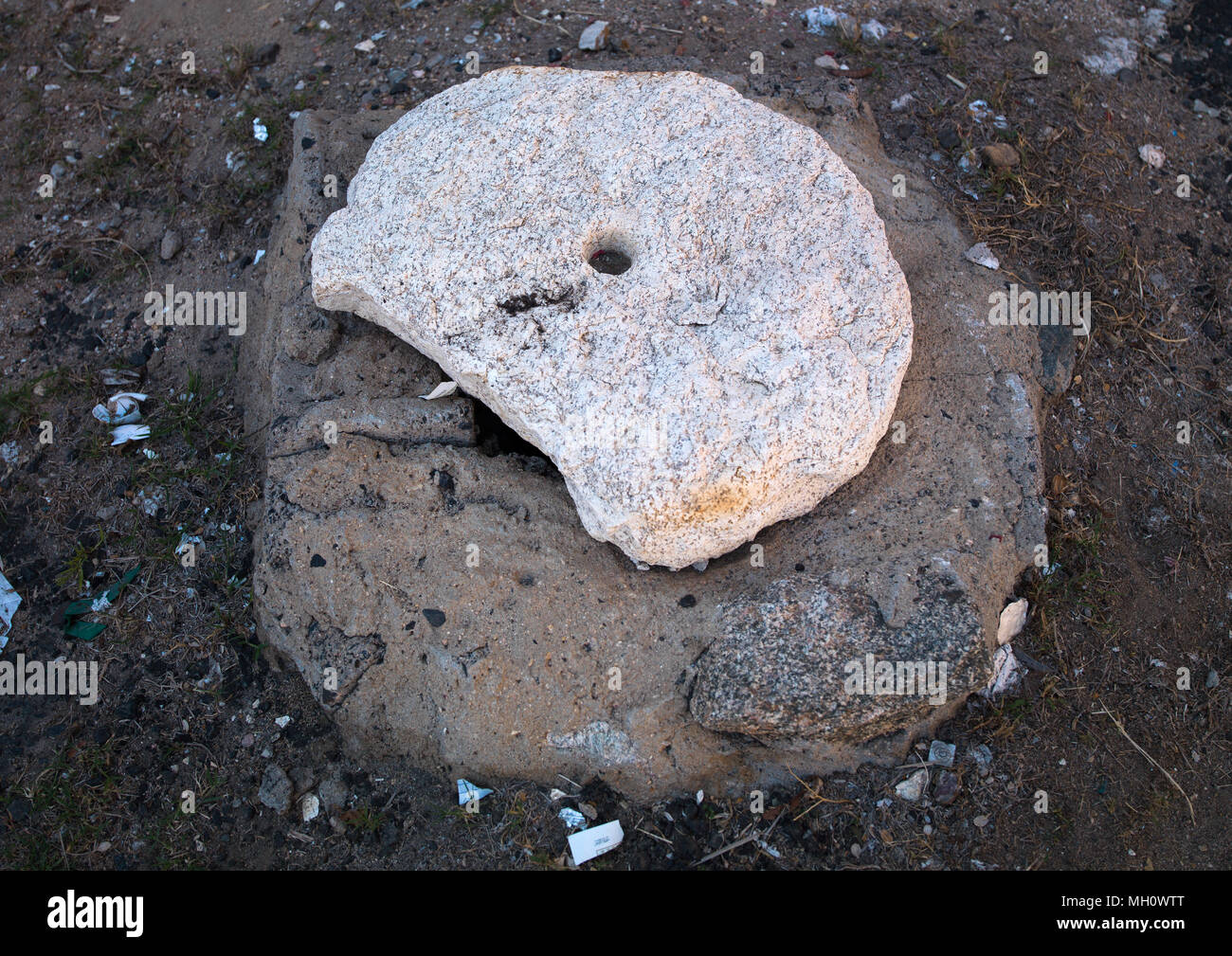 Old stone wheel at oil mill , Asir Province, Ahad Rafidah, Saudi Arabia ...