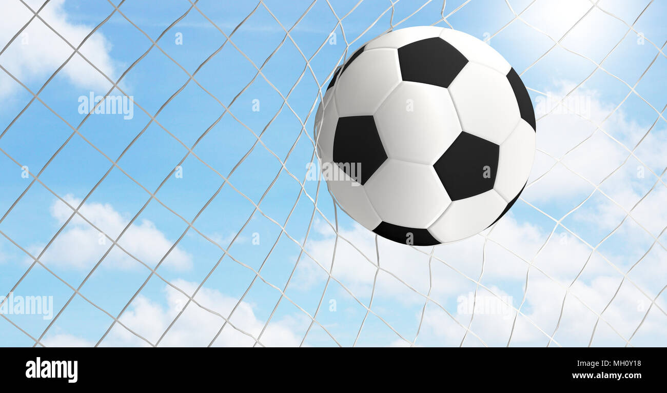 soccer ball in net 3d rendering goal Stock Photo - Alamy