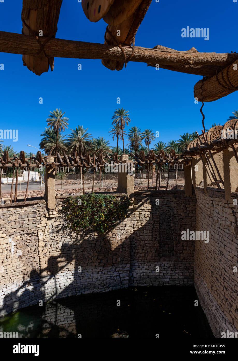 Wooden wheels in the ancient haddaj well, Tabuk province, Tayma, Saudi ...