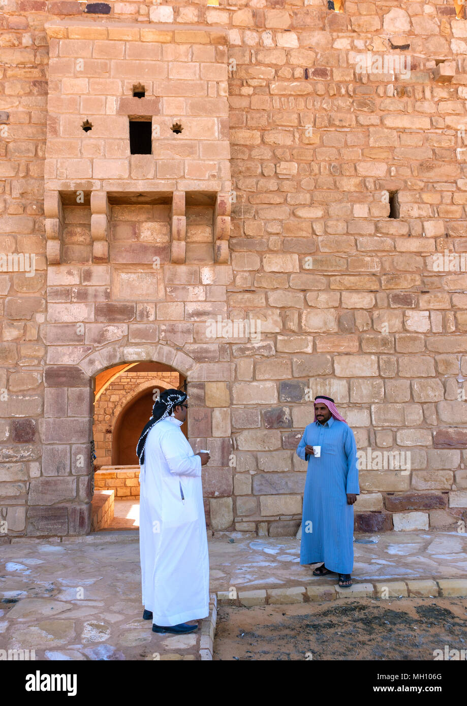 Saudi men at the entrance of the old ottoman fort from hijaz railway ...