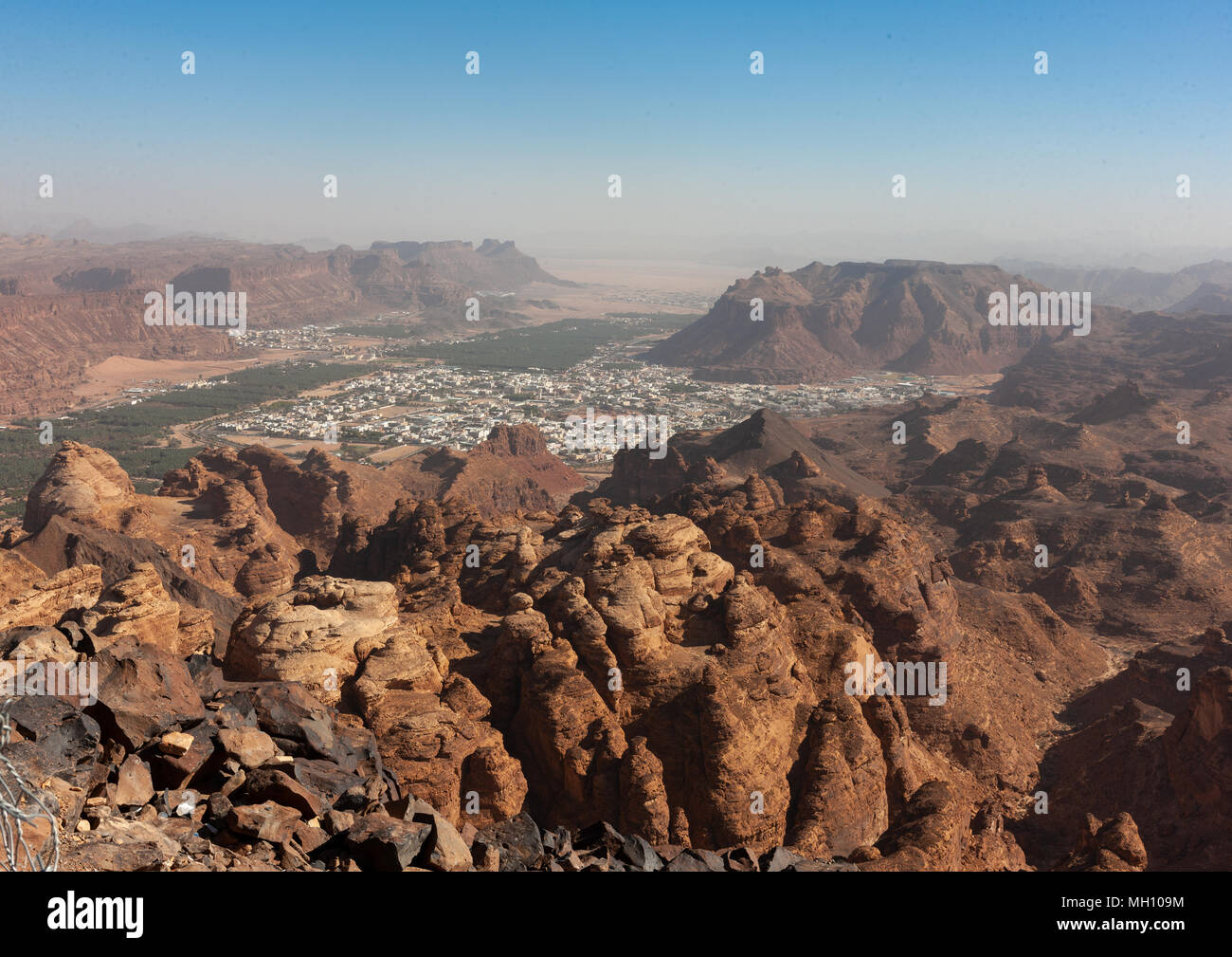 Elevated view of al-ula town and oasis, Al Madinah Province, Al-Ula ...