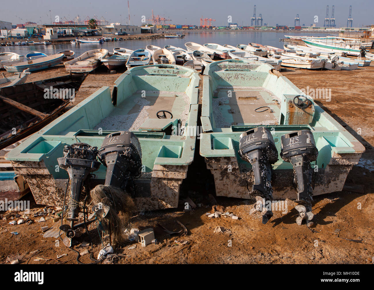 Fishermen boats in the harbor, Hijaz Tihamah region, Jeddah, Saudi ...