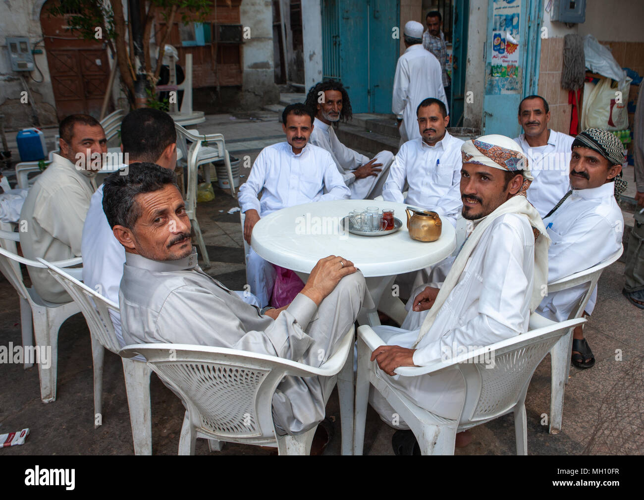 Men having a rest in a local cafe, Hijaz Tihamah region, Jeddah, Saudi ...