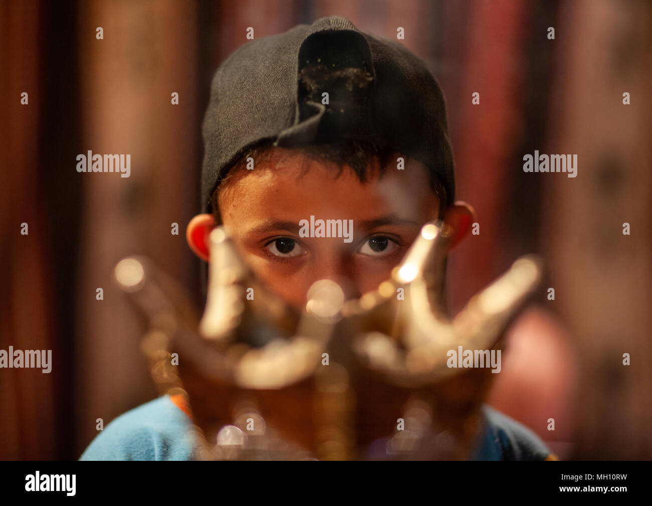 Portrait of a smiling saudi boy, Al-Sarawat, Fifa Mountains, Saudi ...