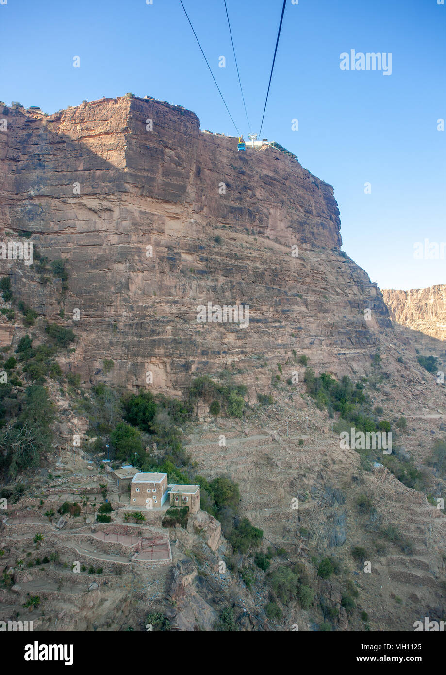 Cable car near landscape near rijal alma traditional village, Asir ...