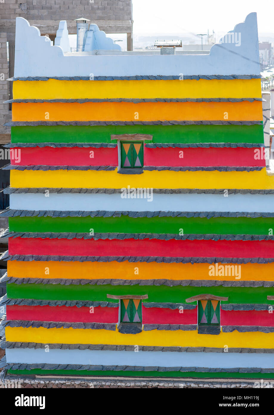Bin hamsan house with its bright colours, Asir province, Khamis Mushayt ...