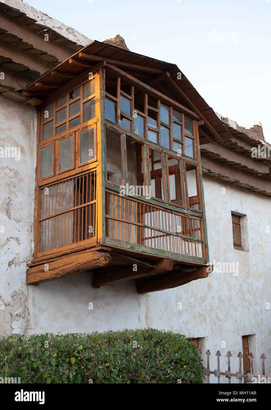 Mashrabiya on an old house, Asir province, Abha, Saudi Arabia Stock ...