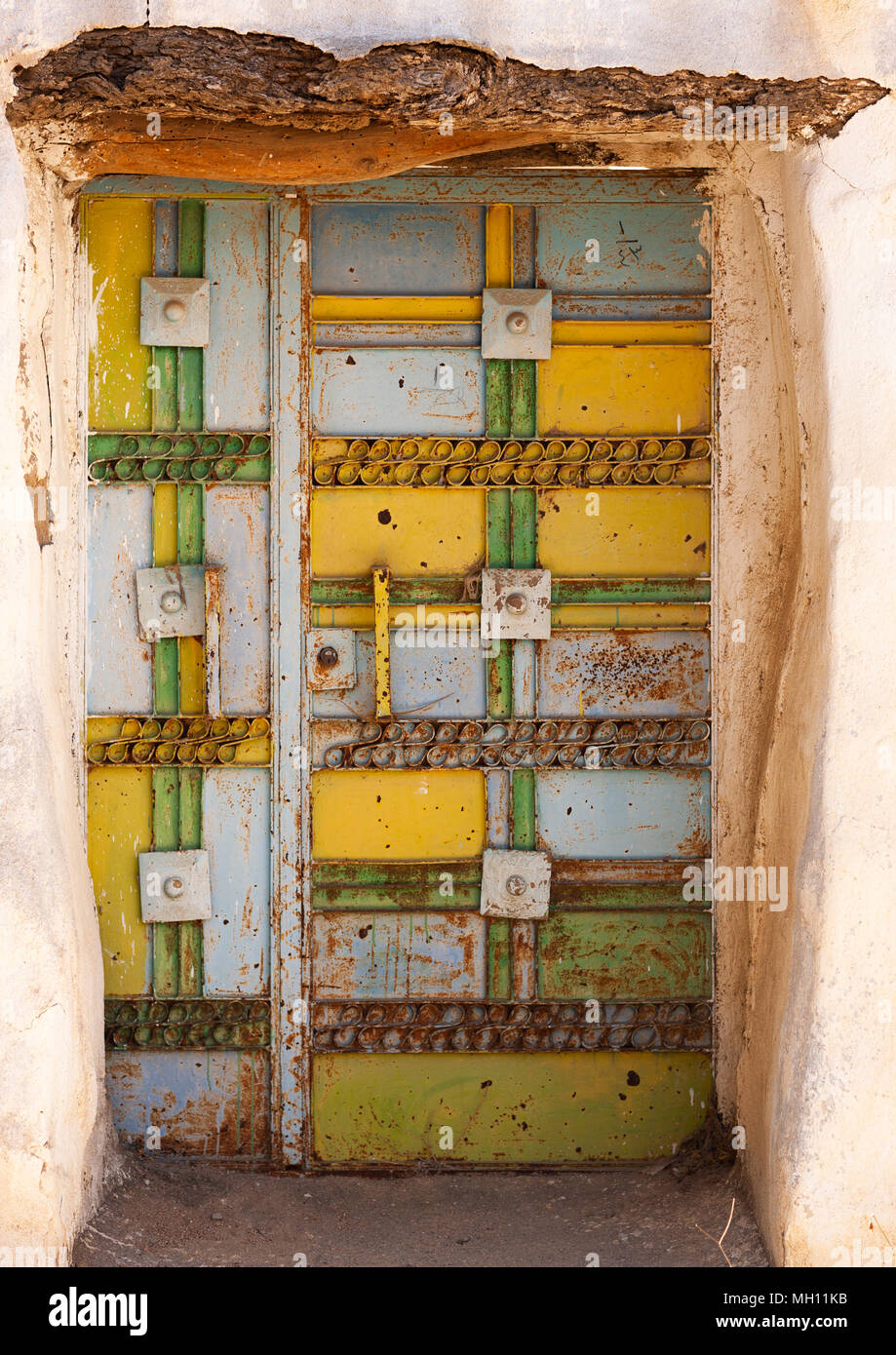 Door in a traditional clay houses in a village, Asir Province, Aseer ...