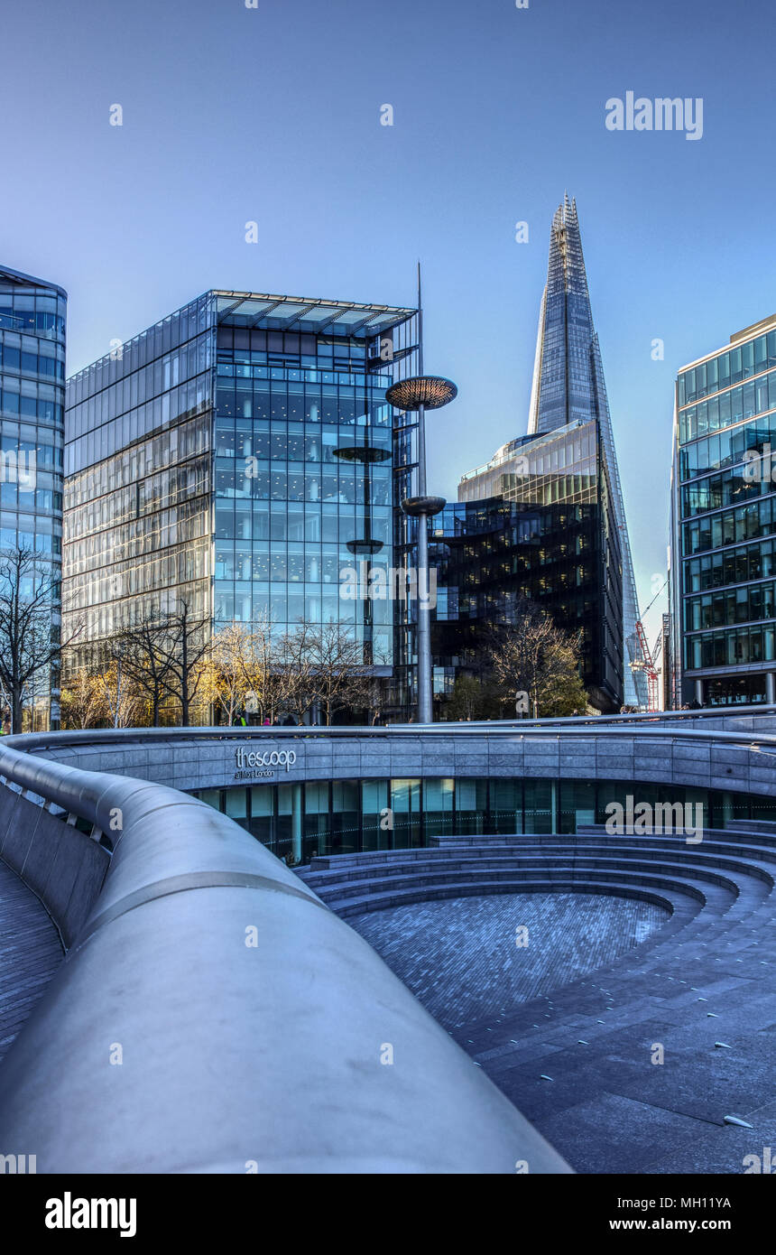 More London Riverside. The Scoop, office buildings and the Shard ...