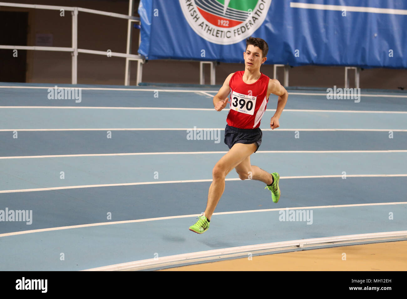 ISTANBUL, TURKEY - JANUARY 14, 2018: Undefined athlete running during ...