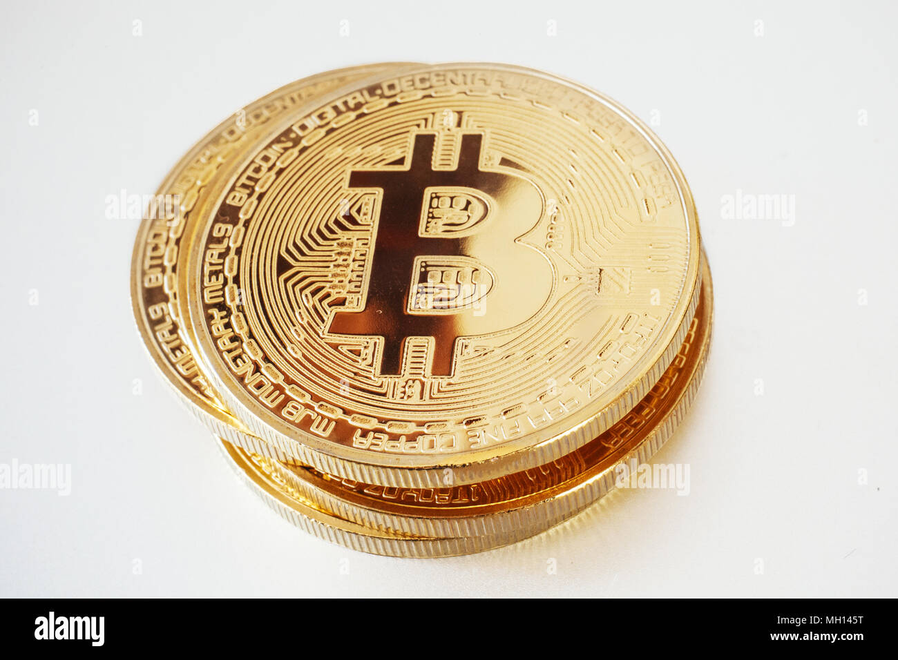 shiny golden bitcoin on white background, isolated. digital currency ...