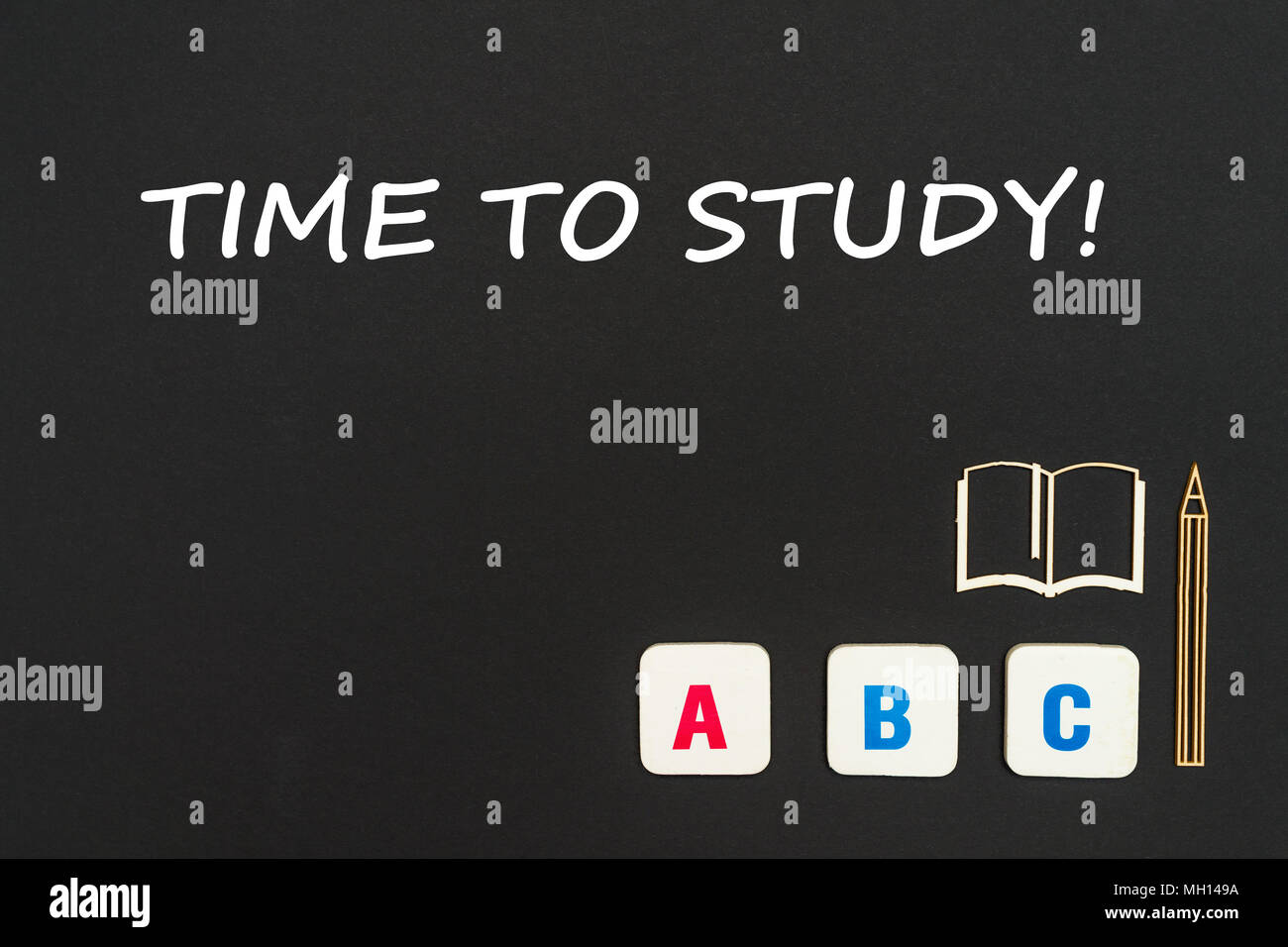 concept english school, text time to study, abc letters, chipboard ...