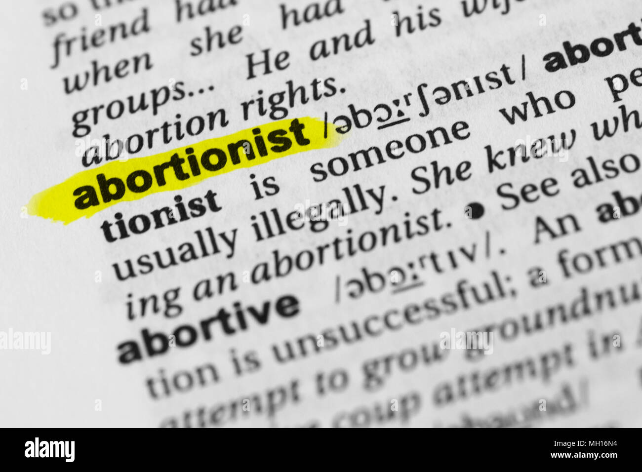 Highlighted English word "abortionist" and its definition in the ...