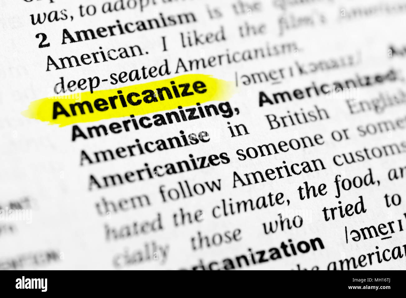 Highlighted English word "americanize" and its definition in the ...