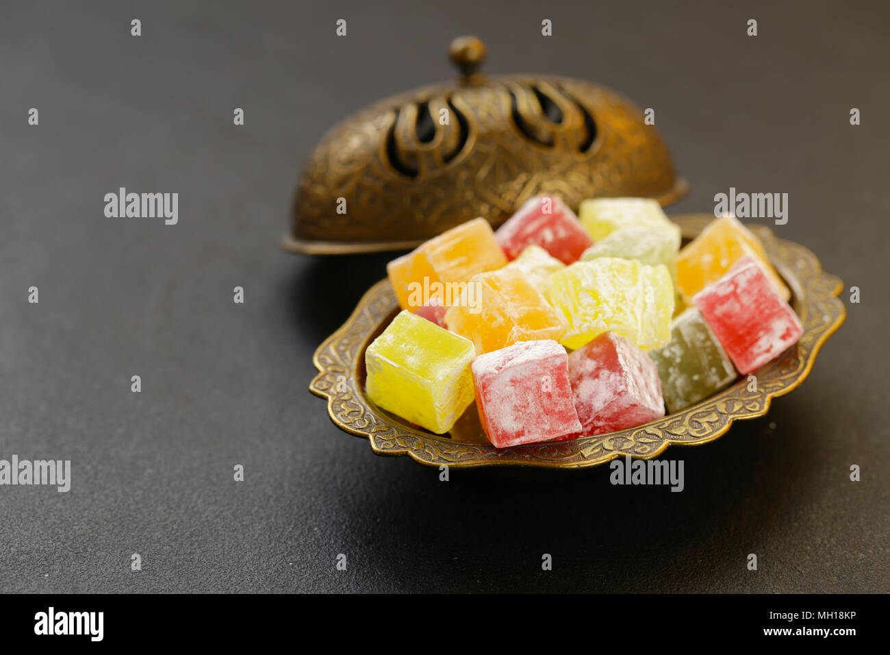 colorful sweet Turkish delight in the traditional dishes Stock Photo ...