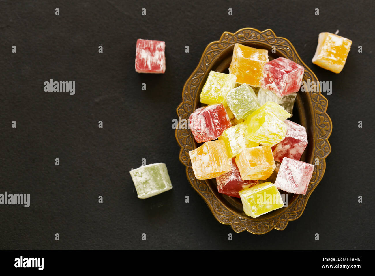 colorful sweet Turkish delight in the traditional dishes Stock Photo ...
