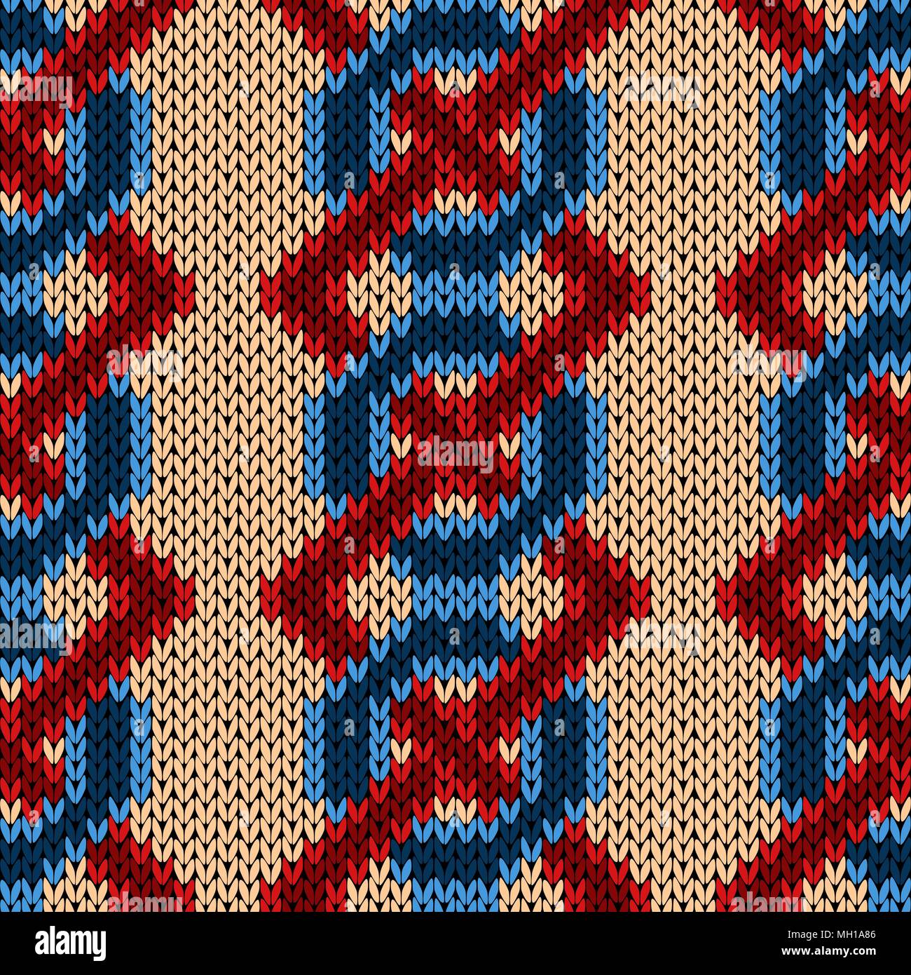 Interlaced knitting seamless vector pattern with blue chains and red ...