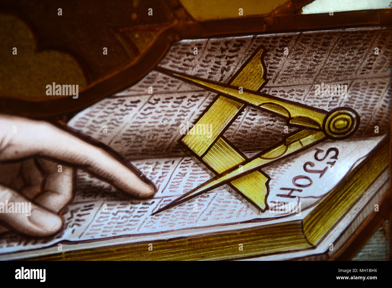 Masonic symbols in stained glass at the Lerwick Town Hall Shetland ...