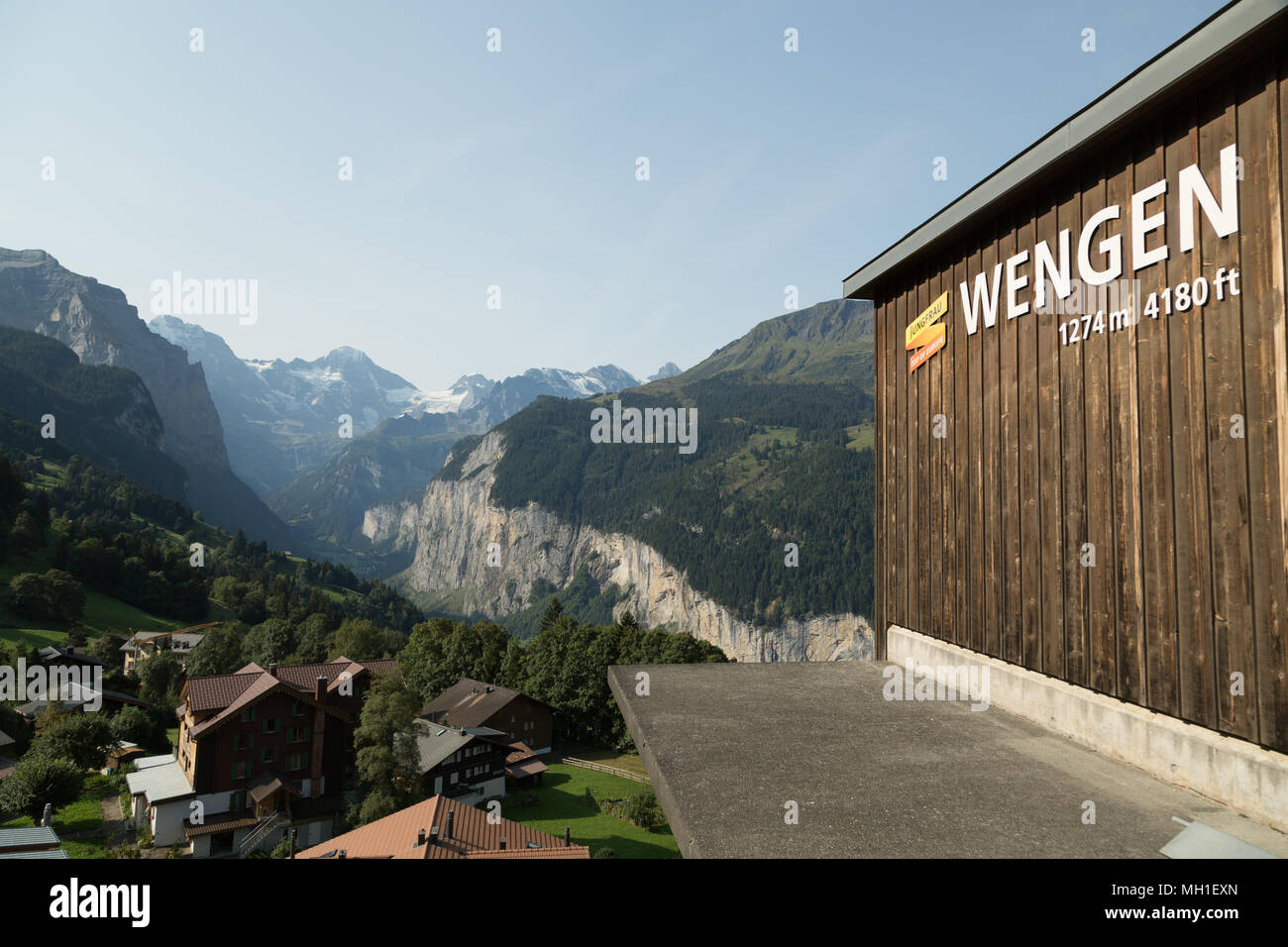 Wengen train station in the Swiss Alpsl Stock Photo - Alamy