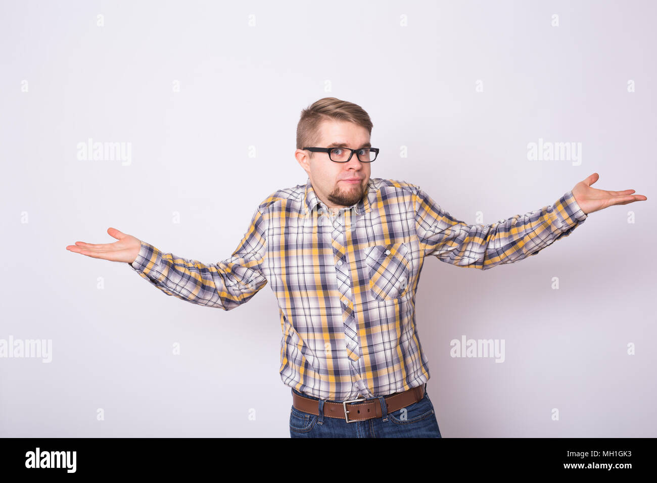 Young emotional surprised, frustrated and bewildered man. Human ...