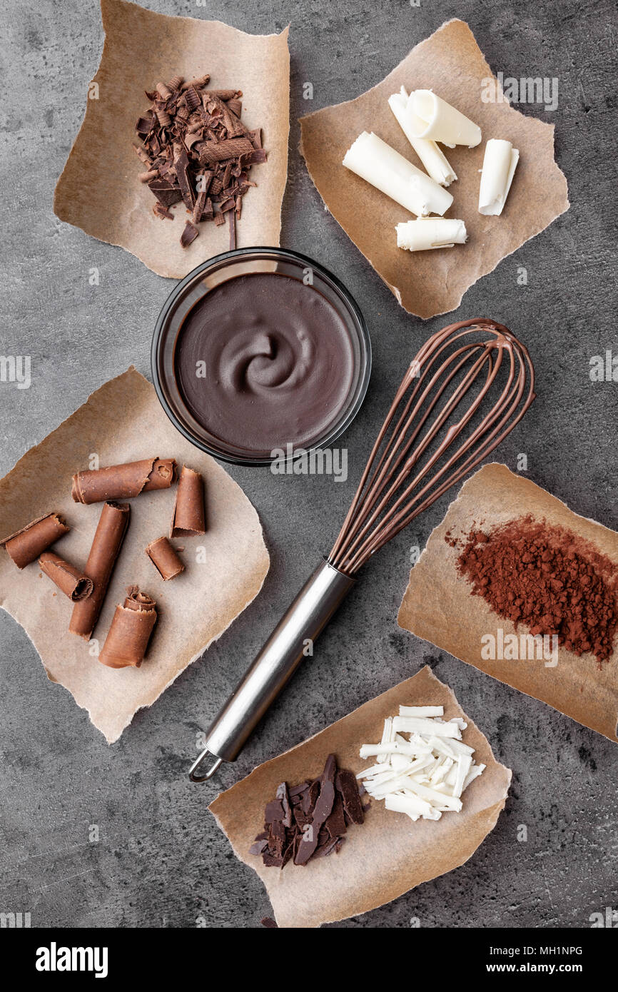 Delicious and sweet variety of chocole on rustic background Stock Photo ...