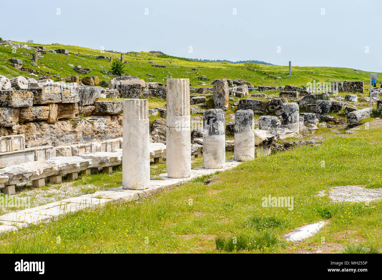 Ancient columns ruins in Hierapolis, Pamukkale, Turkey. UNESCO World ...
