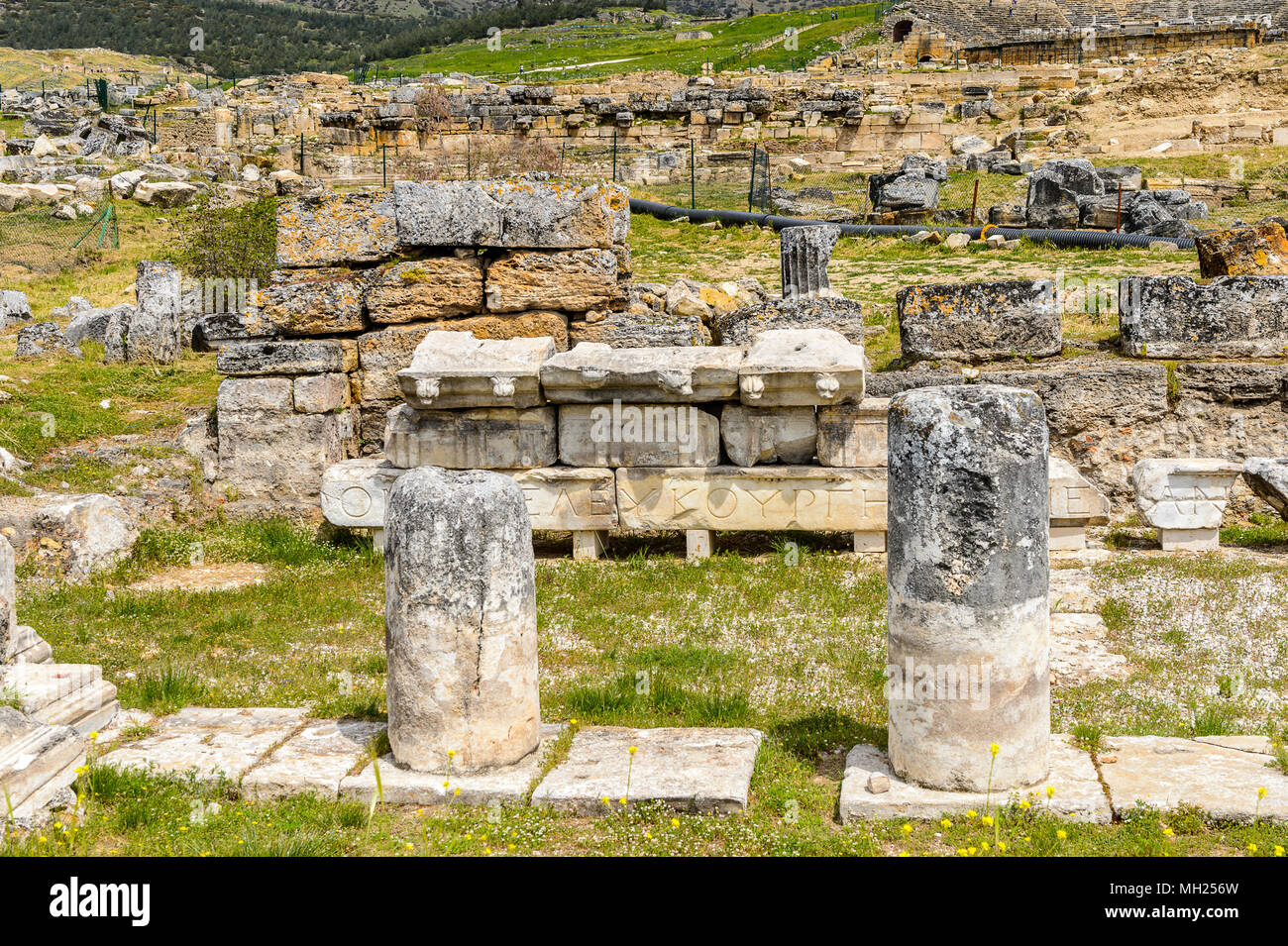 Ancient columns ruins in Hierapolis, Pamukkale, Turkey. UNESCO World ...