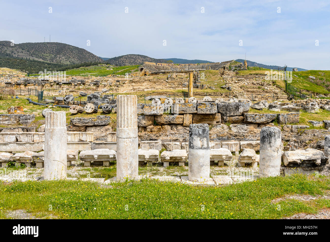 Ancient columns ruins in Hierapolis, Pamukkale, Turkey. UNESCO World ...