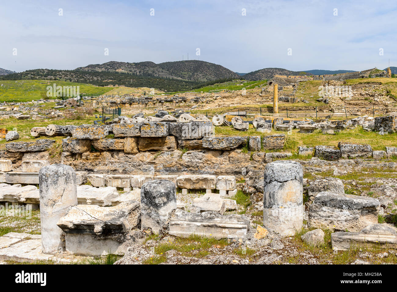 Ancient columns ruins in Hierapolis, Pamukkale, Turkey. UNESCO World ...