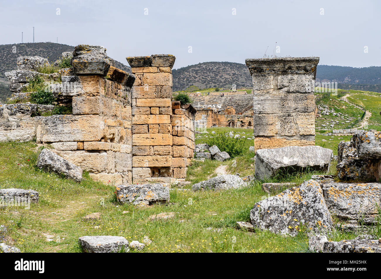 Ancient ruins in Hierapolis, Pamukkale, Turkey. UNESCO World Heritage ...