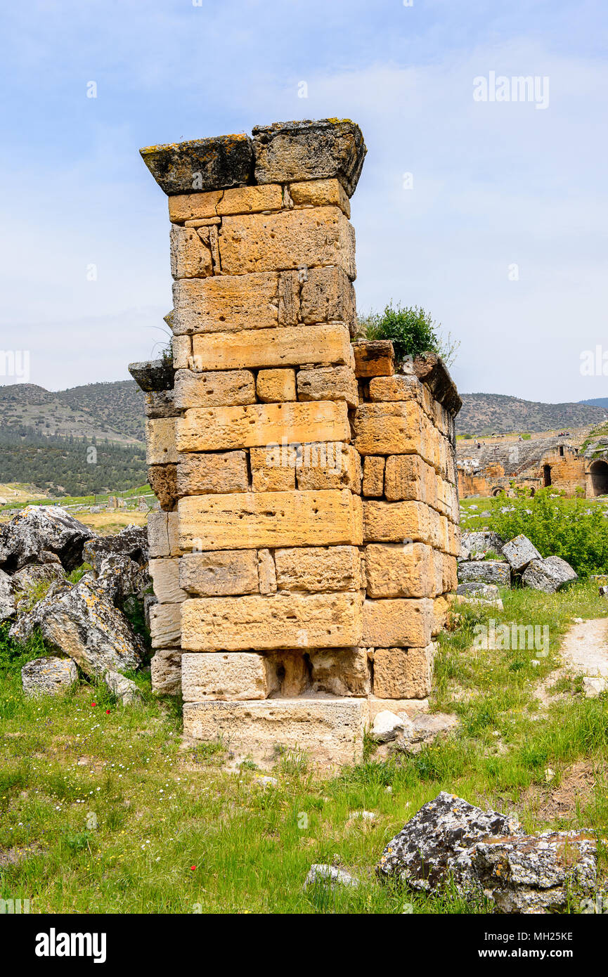 Ancient ruins in Hierapolis, Pamukkale, Turkey. UNESCO World Heritage ...