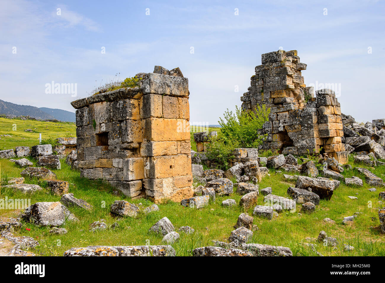 Ancient ruins in Hierapolis, Pamukkale, Turkey. UNESCO World Heritage ...