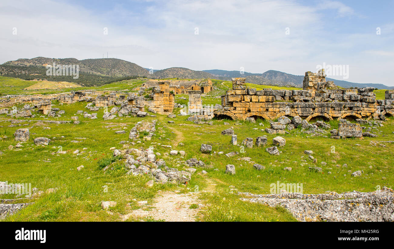 Ancient ruins in Hierapolis, Pamukkale, Turkey. UNESCO World Heritage ...