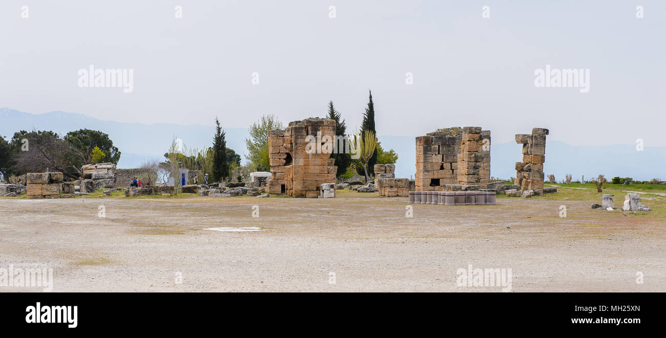 Ancient ruins in Hierapolis, Pamukkale, Turkey. UNESCO World Heritage ...