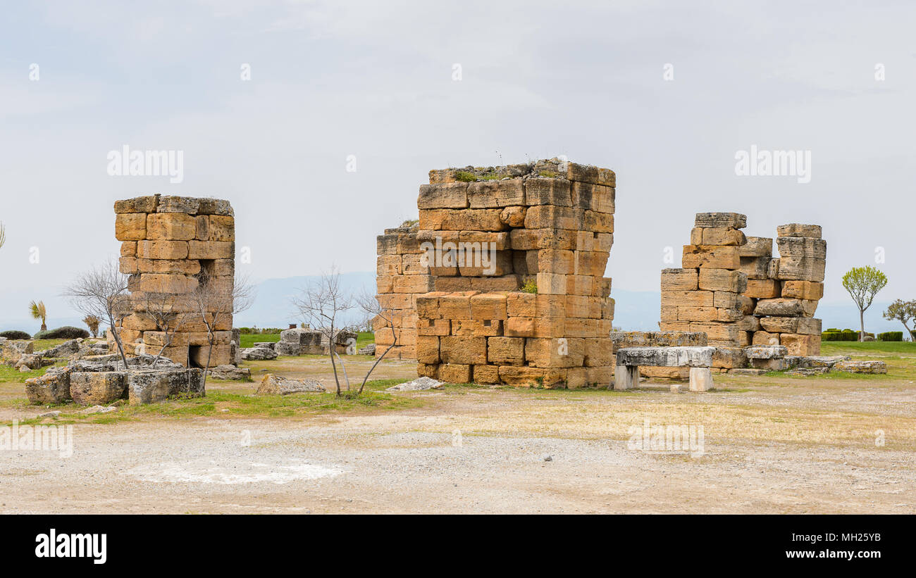 Ancient ruins in Hierapolis, Pamukkale, Turkey. UNESCO World Heritage ...