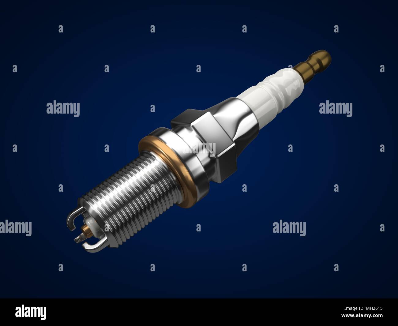 automotive spark plug. on dark blue background. 3d illustration Stock ...