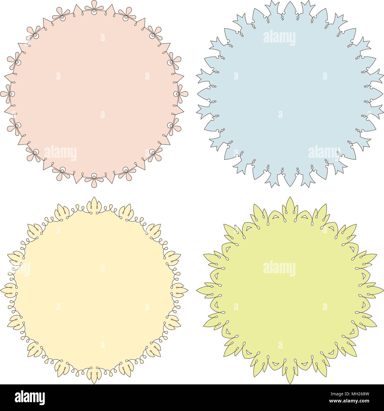 Set of 4 very simple round frames with fully editable stroke width and ...