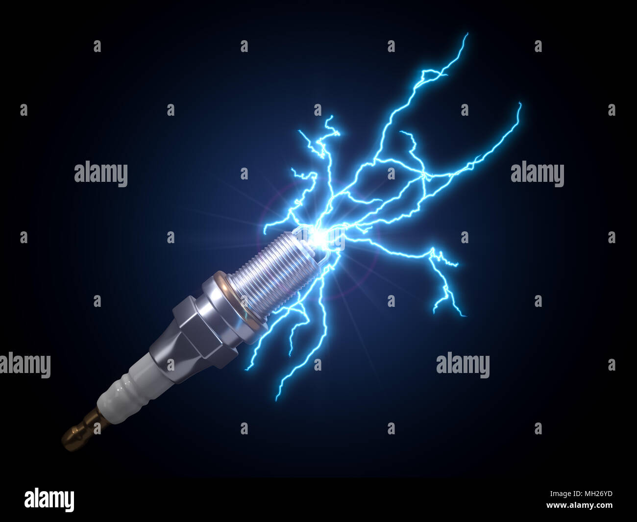 automotive spark plug. with electric arcs. 3d illustration Stock Photo ...