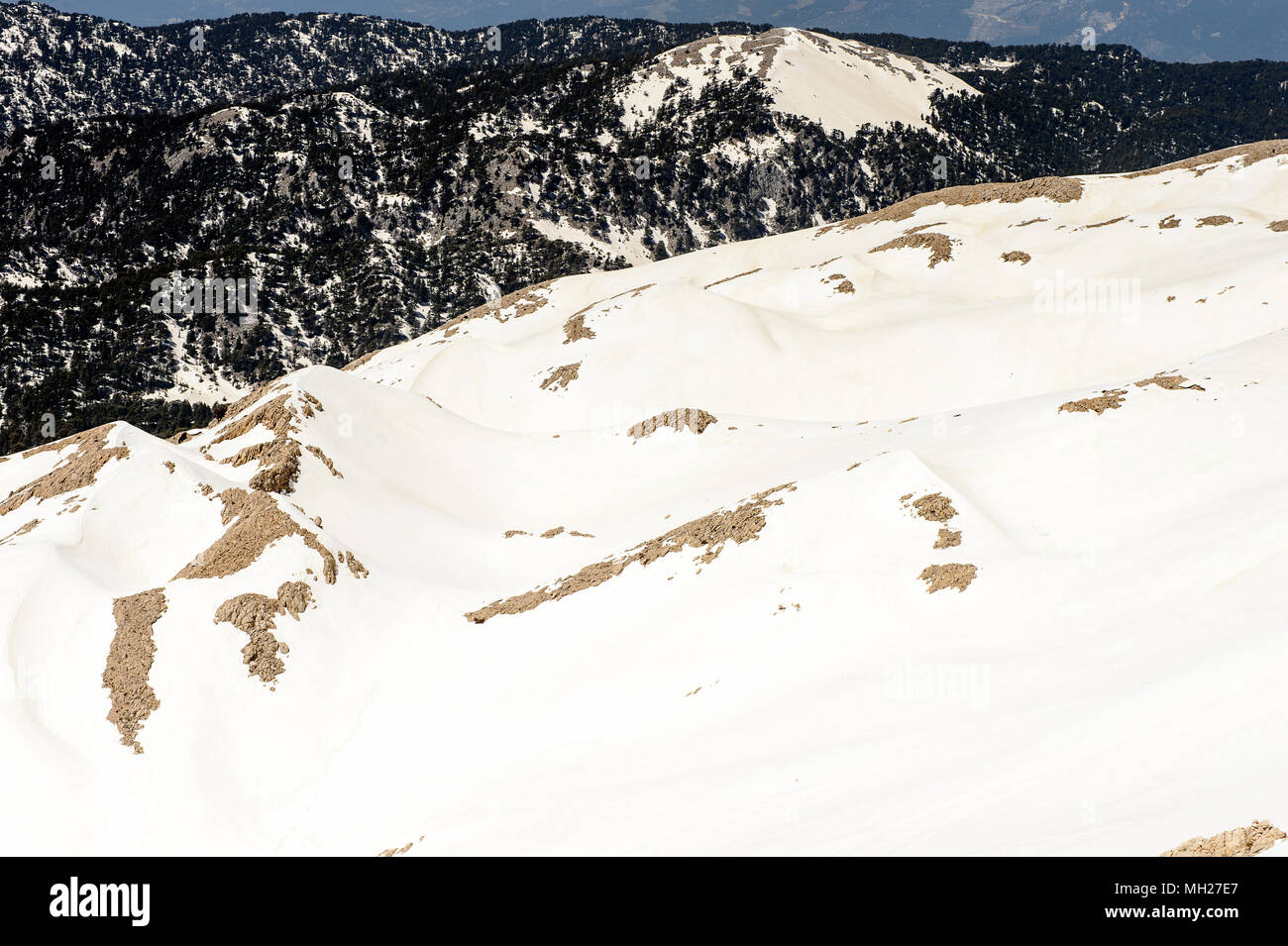 Beautiful landscape with the snow on the mountains Stock Photo - Alamy