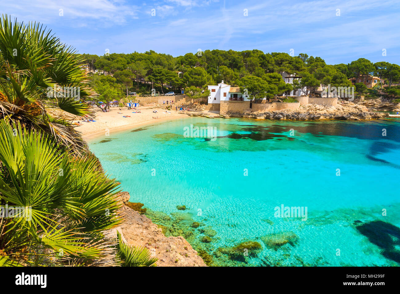 View of beautiful Cala Gat bay with beach, Majorca island, Spain Stock ...