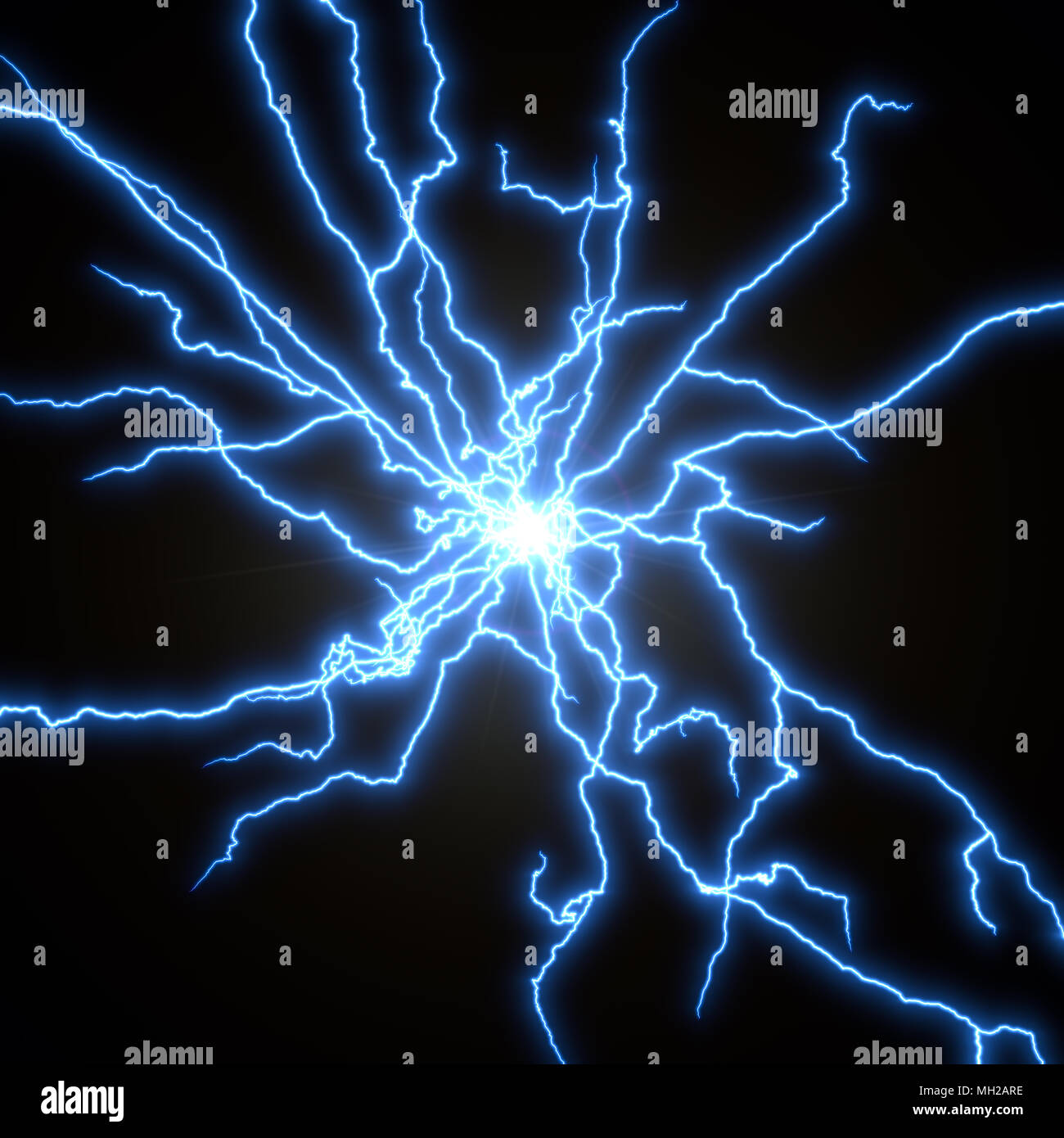 blue electric arcs from center. 3d illustration Stock Photo - Alamy