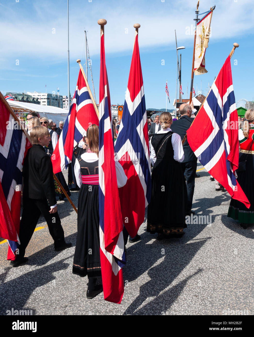 Norwegian flags, in a parade for Norwegian Constitution day, 17th May ...