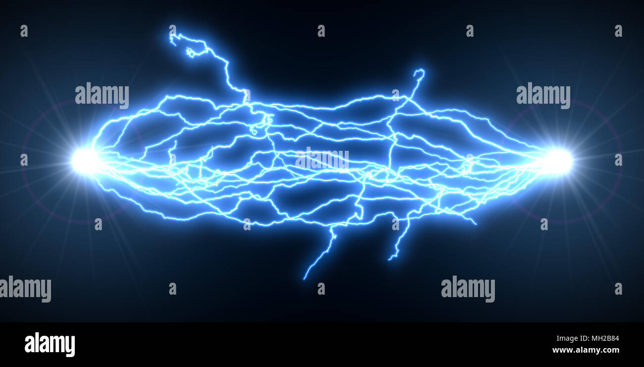 blue electric arcs between two source. 3d illustration Stock Photo - Alamy