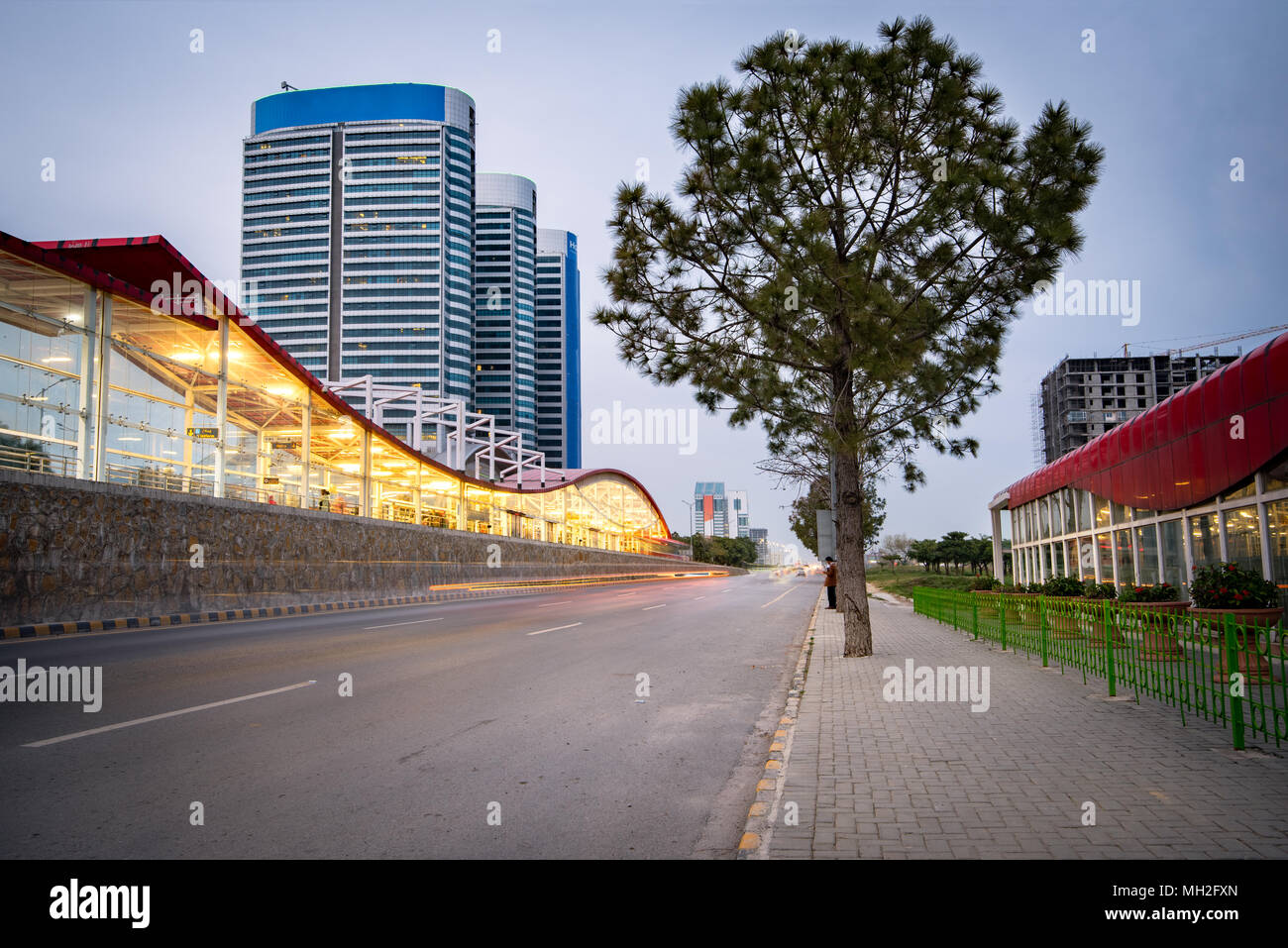 View of Blue Area, the commercial hub of the city and metro station in ...