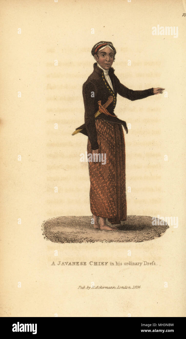 Javanese chief, Indonesia, in ordinary dress wearing a sarong with kris ...
