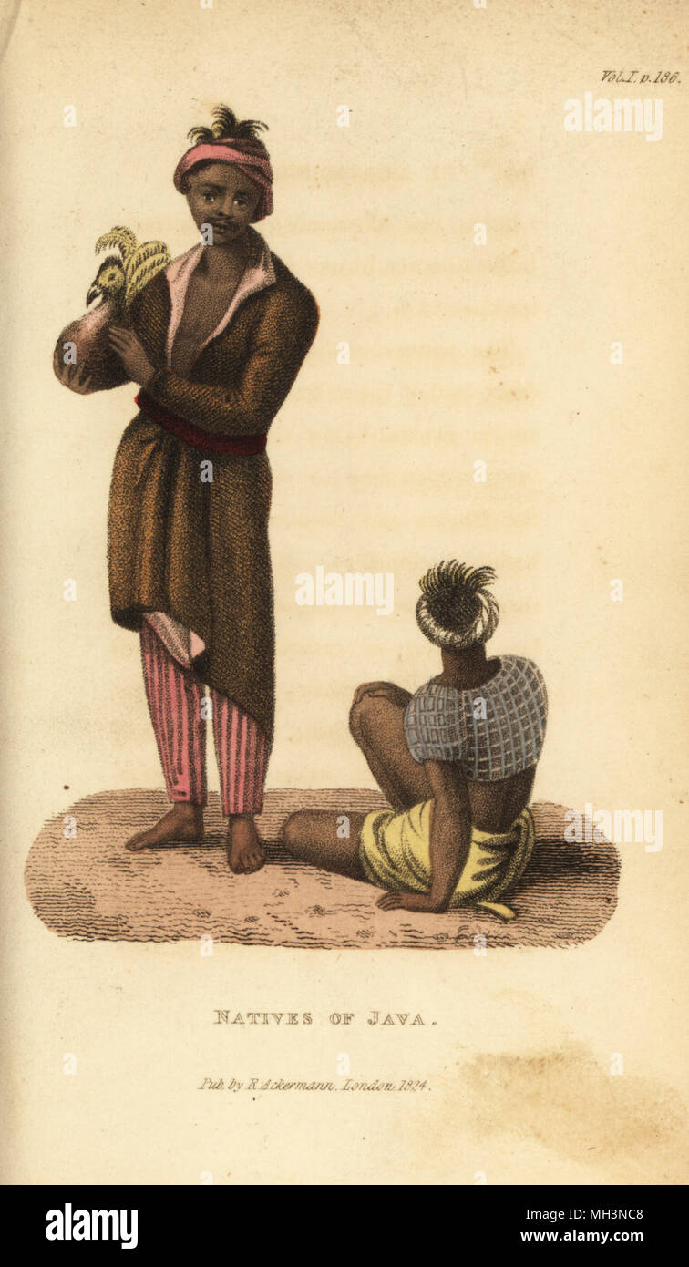 Natives of Java, Javanese, Indonesia, in ordinary dress. Handcoloured ...