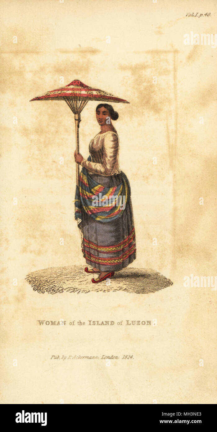 Woman of Manila, on the island of Luzon, the Philippines. Handcoloured ...